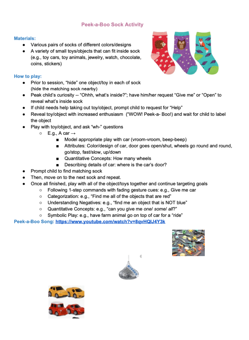 Teletherapy Activity Sheets for Early Intervention Population ...
